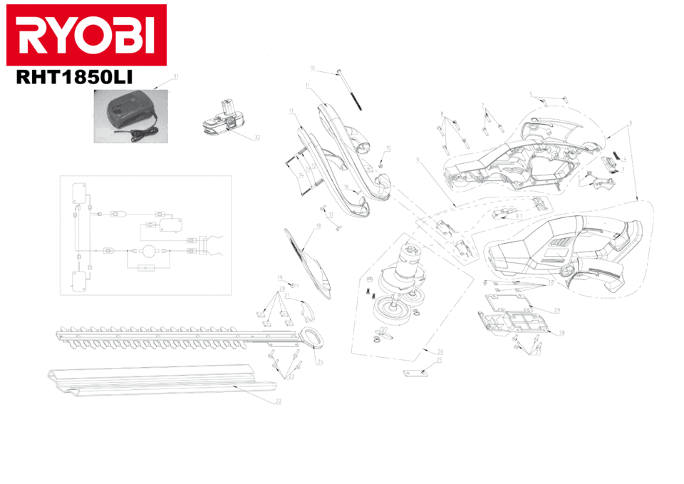 Hans Sauer GmbH - Ersatzteile Ryobi - RHT1850LI RHT1850LI-Heckenschere XX96