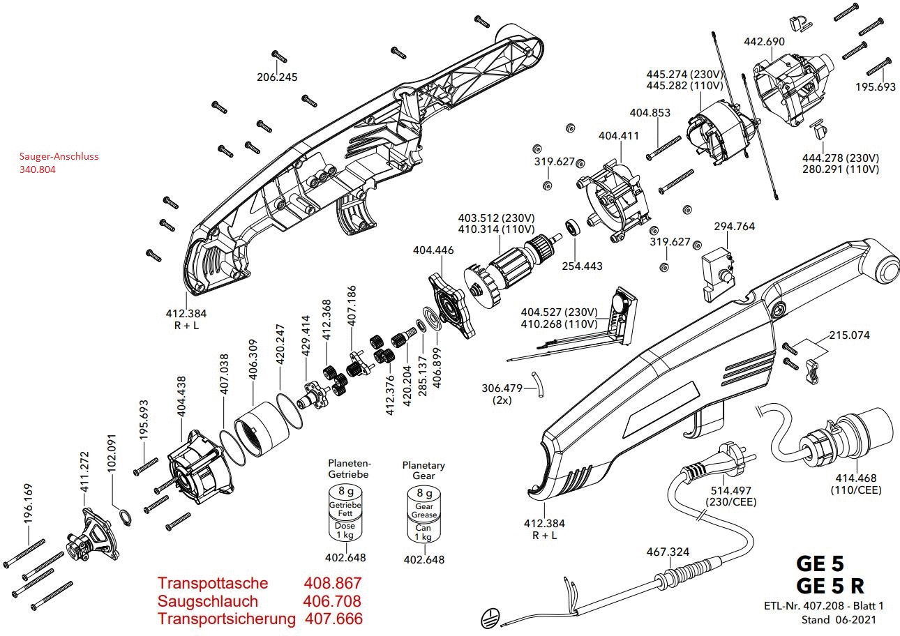Hans Sauer GmbH - Ersatzteile Flex GE 5 R TB-LSH 230CEE