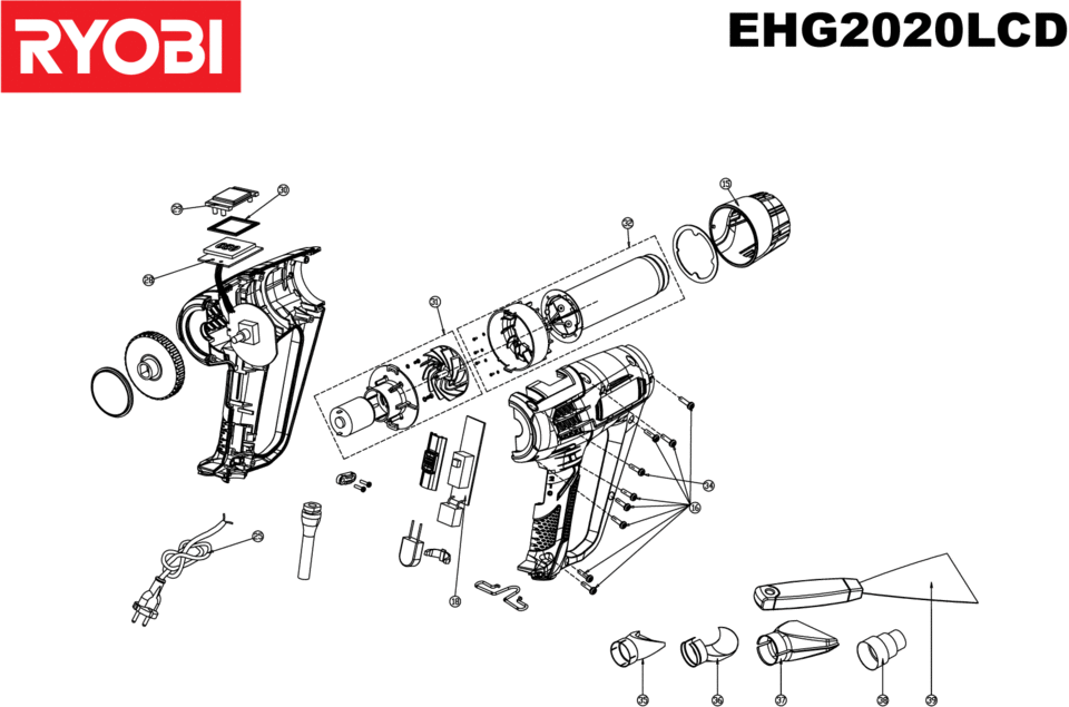 Hans Sauer GmbH - Ersatzteile Ryobi EHG2020LCD - Heißluftgebläse XX96