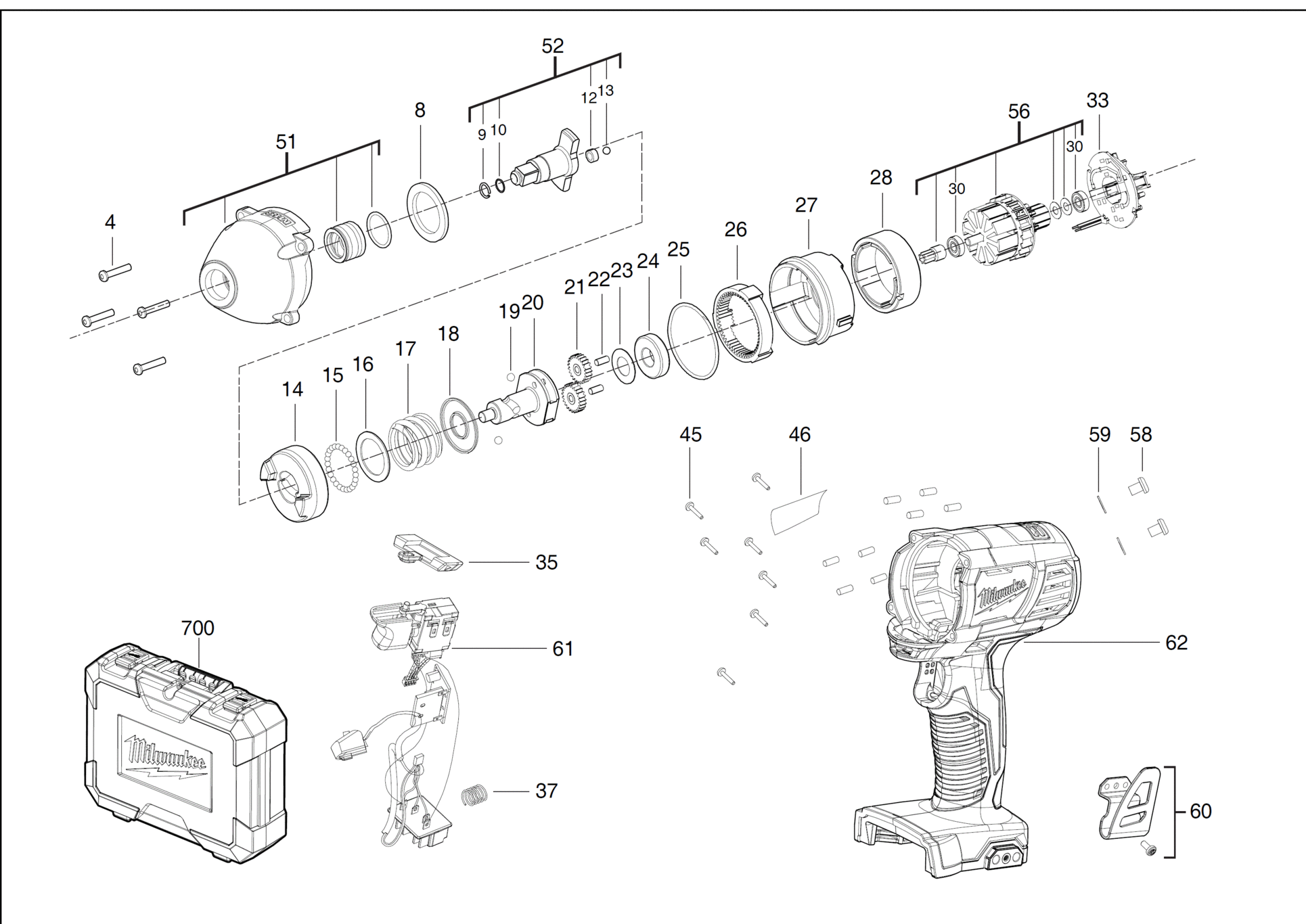 Hans Sauer GmbH - Ersatzteile Milwaukee M18BIW38-0 - RotaryDrillsandDrivers
