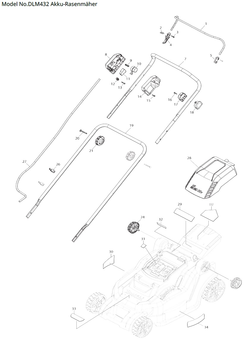 Hans Sauer GmbH - Ersatzteile Makita DLM432 - Akku-Rasenmäher