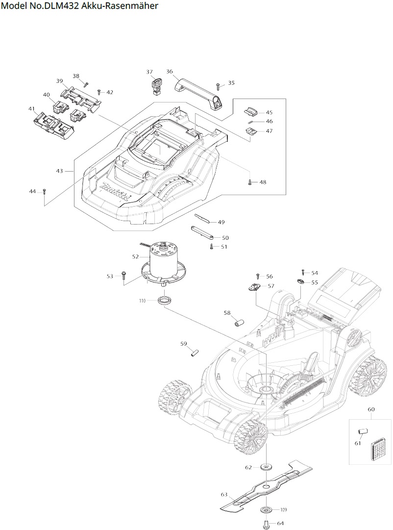 Hans Sauer GmbH - Ersatzteile Makita DLM432 - Akku-Rasenmäher